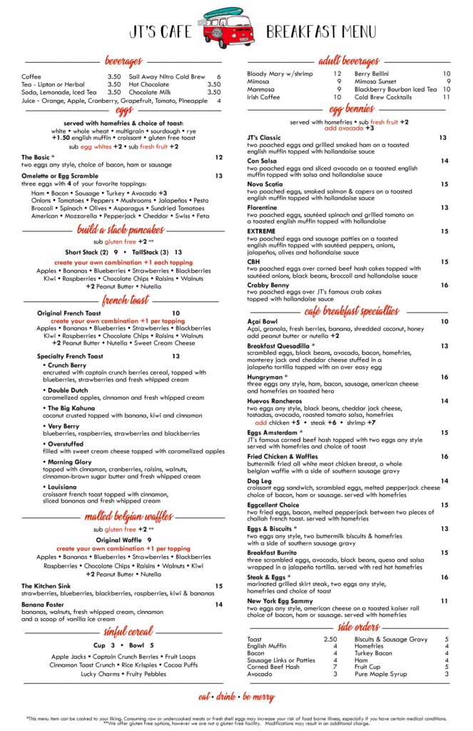 Menu Pictures – JT's Cafe